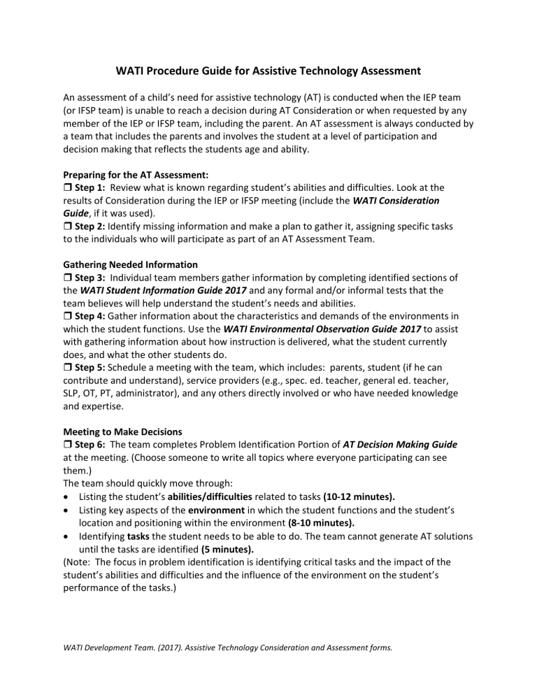WATI Assistive Technology Assessment Guide