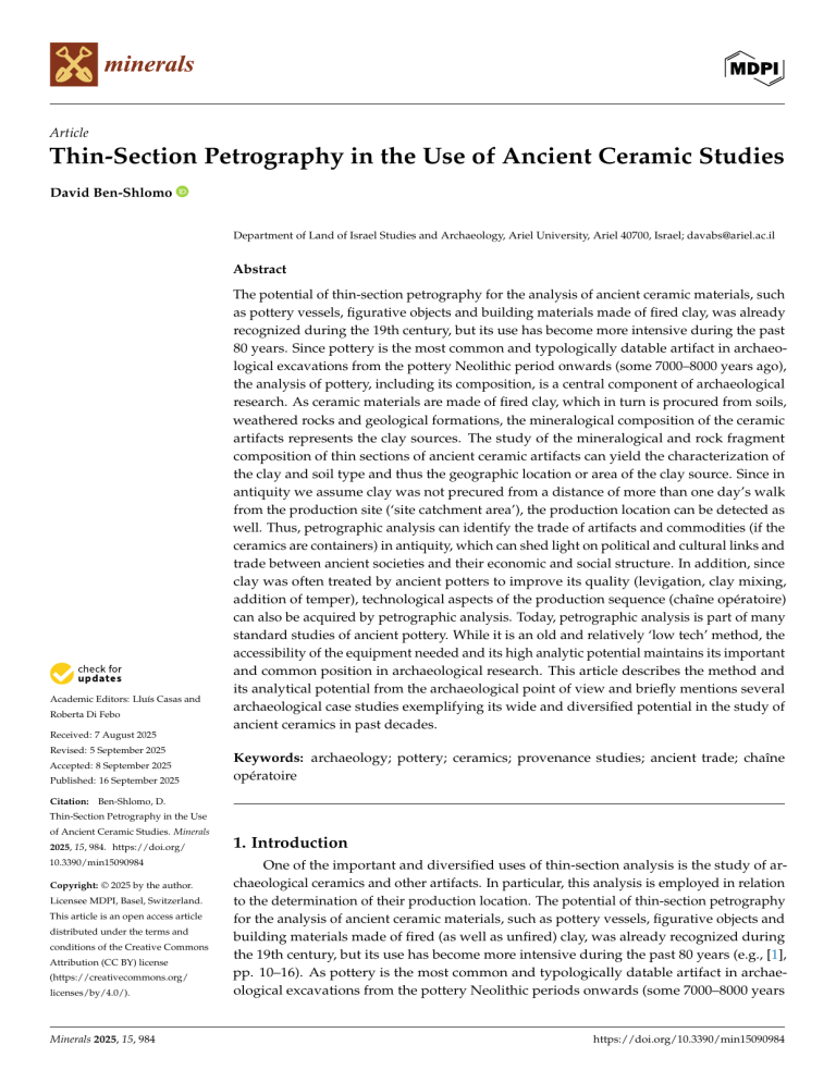 Thin-Section Petrography in Ancient Ceramic Studies