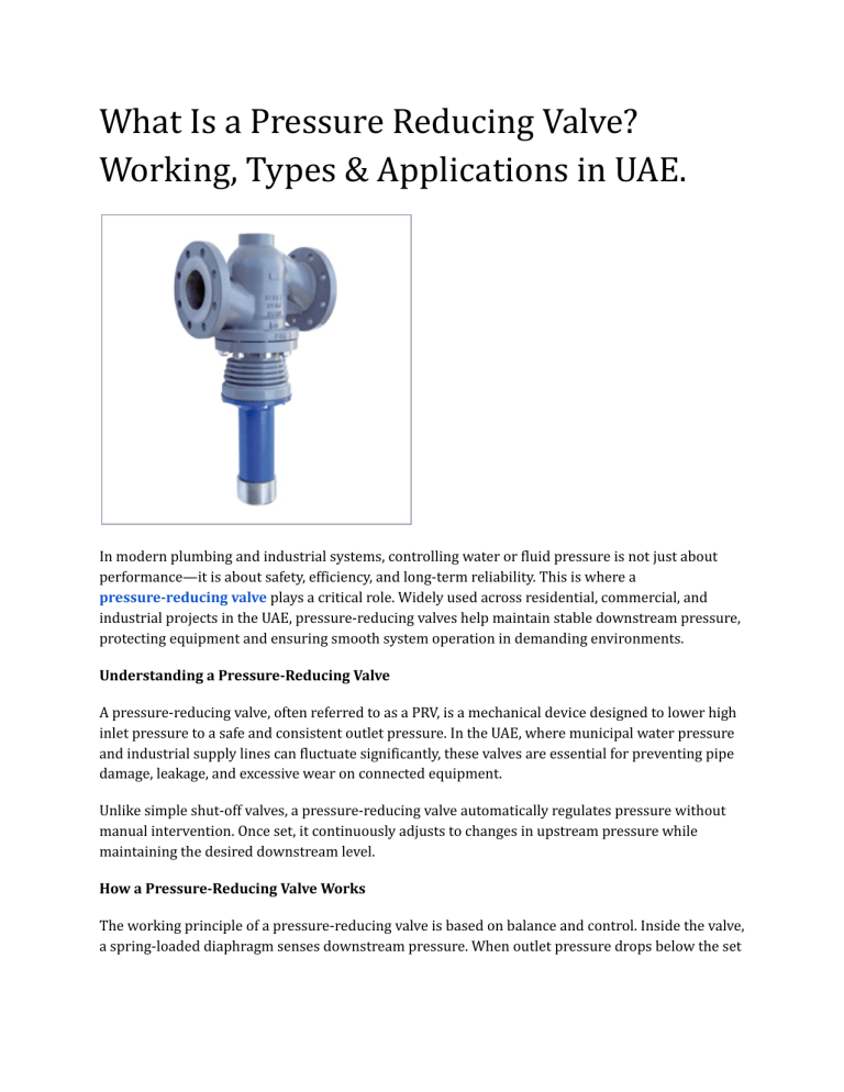 Pressure Reducing Valve: Working, Types & Applications in UAE
