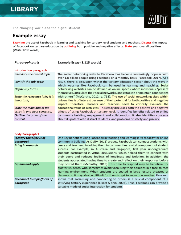 Facebook in Tertiary Education: Essay Analysis