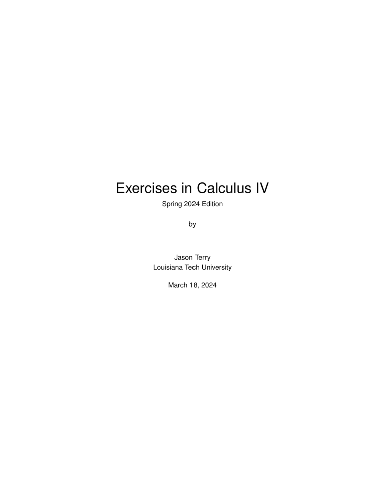 Exercises in Calculus IV: Multivariable & Vector Calculus Workbook