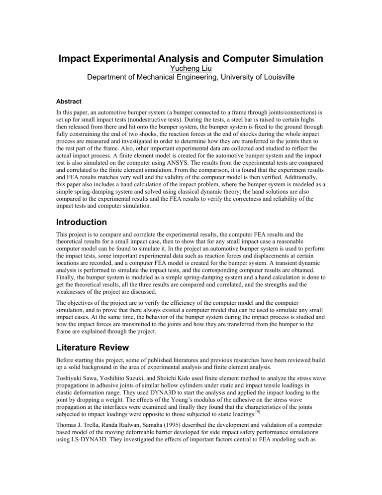 Impact Analysis: Experiment, FEA & Theory for Bumper Systems