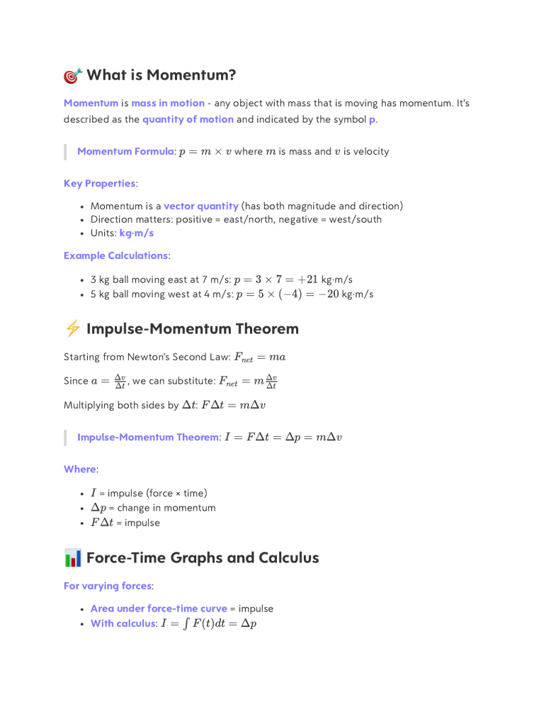 Momentum, Impulse, Collisions & Center of Mass Physics Study Guide