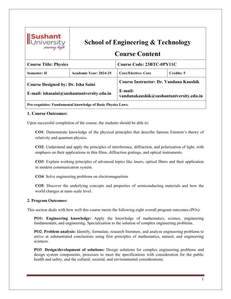 Engineering Physics Course Syllabus