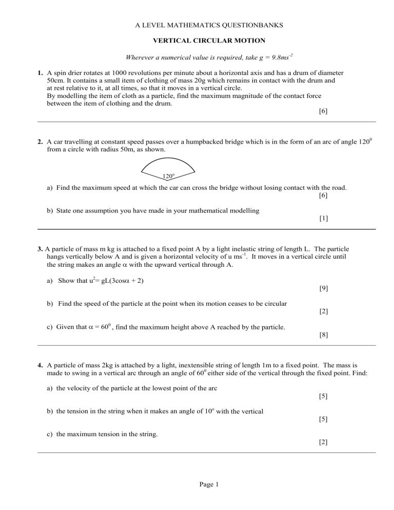 A Level Maths: Vertical Circular Motion Question Bank & Problems