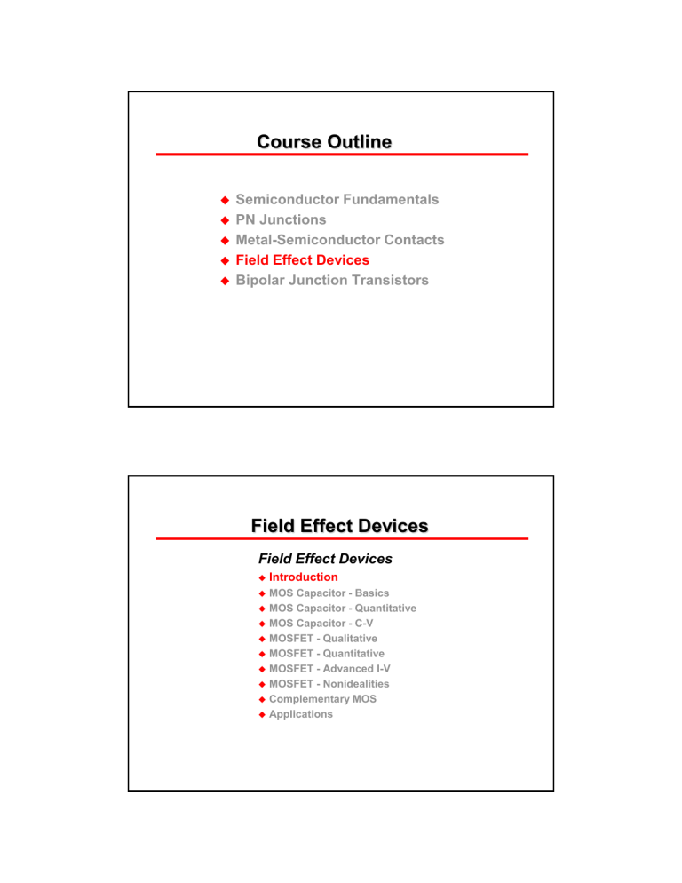 MOSFET & Semiconductor Fundamentals: Field Effect Devices Course Outline