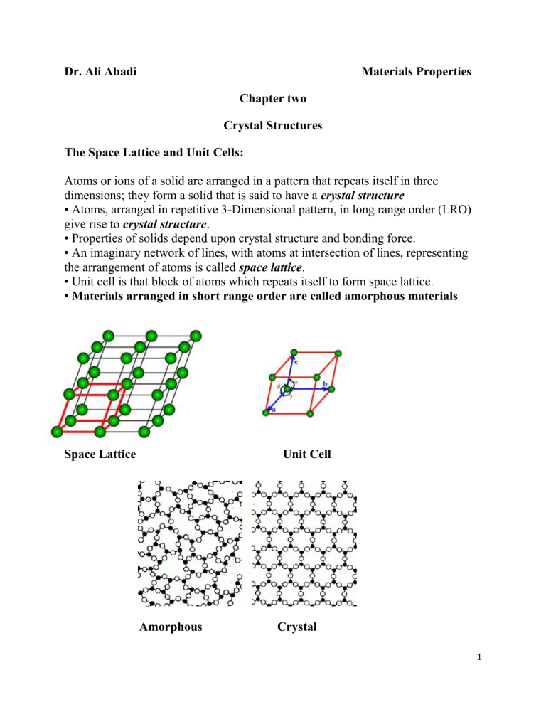 Crystal Structures: Space Lattice, Unit Cells, and Metallic Systems
