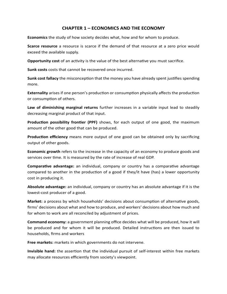 Chapter 1: Economics and the Economy - Definitions & Concepts