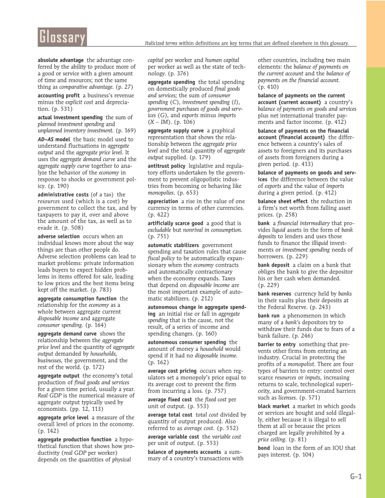 Economics Glossary of Key Terms