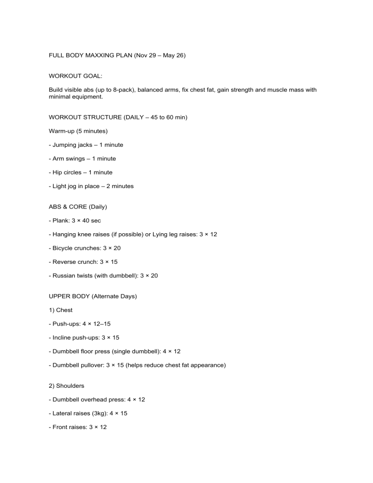 Full Body Maxxing Plan: Workout & Diet for Abs, Muscle & Strength