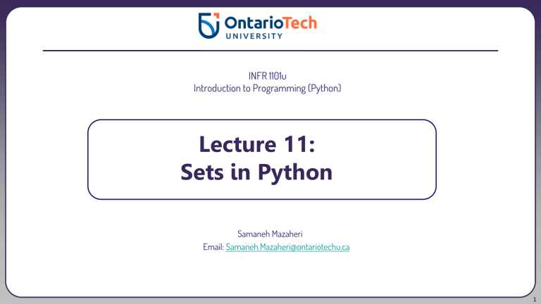 Python Sets Lecture Slides | INFR 1101u