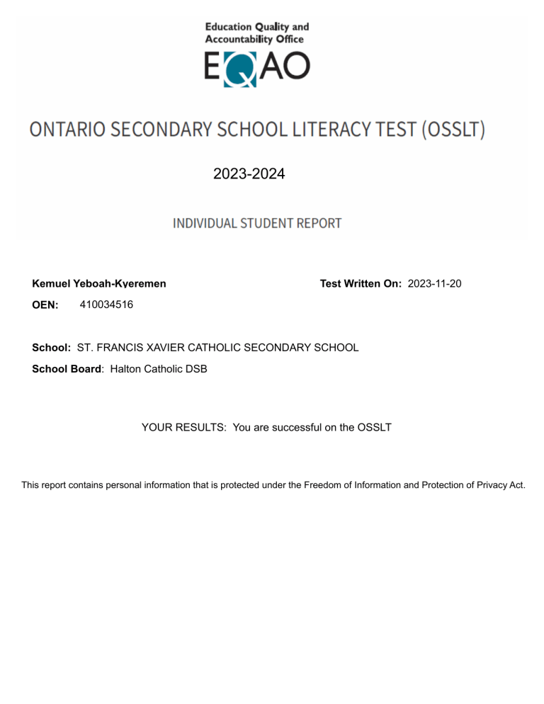 OSSLT Successful Completion Report 2023-2024