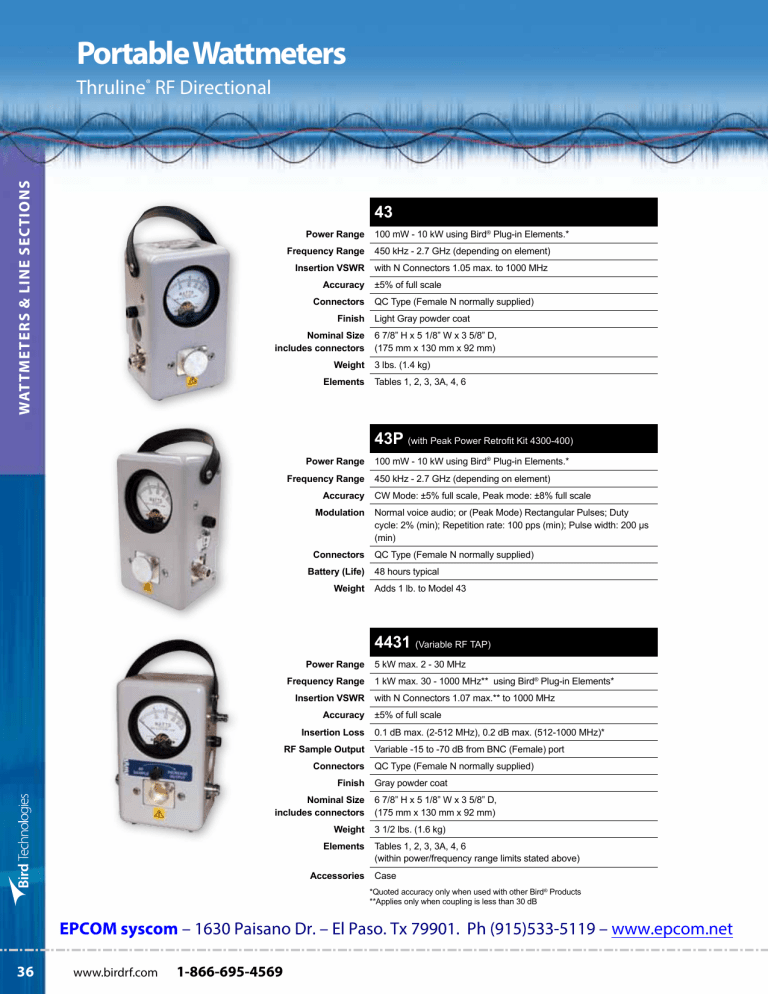 Bird RF Wattmeter Specifications