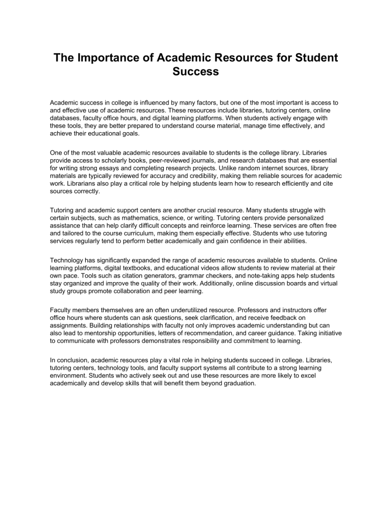 Academic Resources for College Success