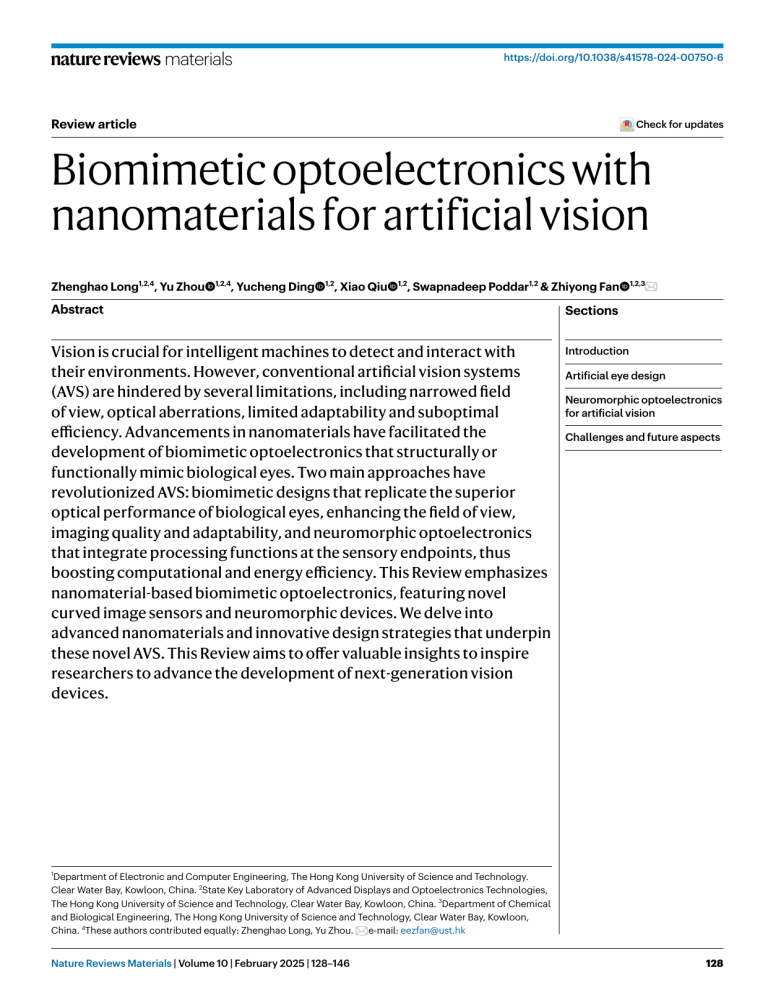 Biomimetic Optoelectronics with Nanomaterials for Artificial Vision