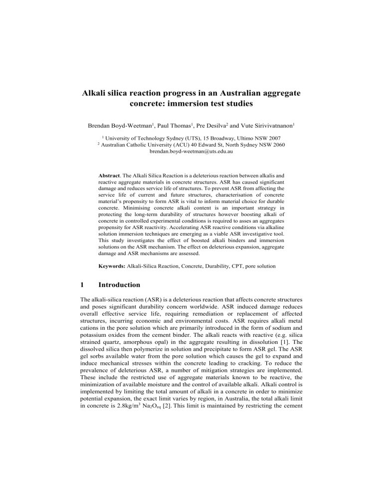 Alkali Silica Reaction in Australian Concrete: Immersion Test Study