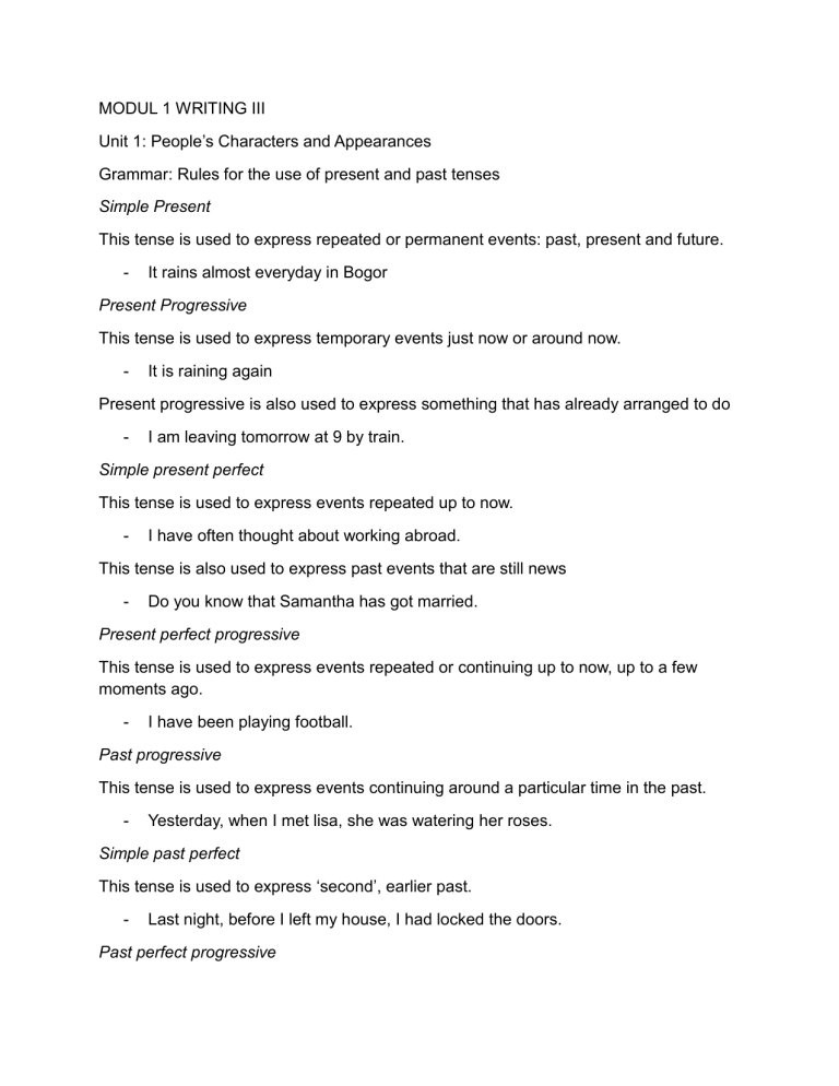 MODUL 1 WRITING III: Grammar Tenses & Question Tags