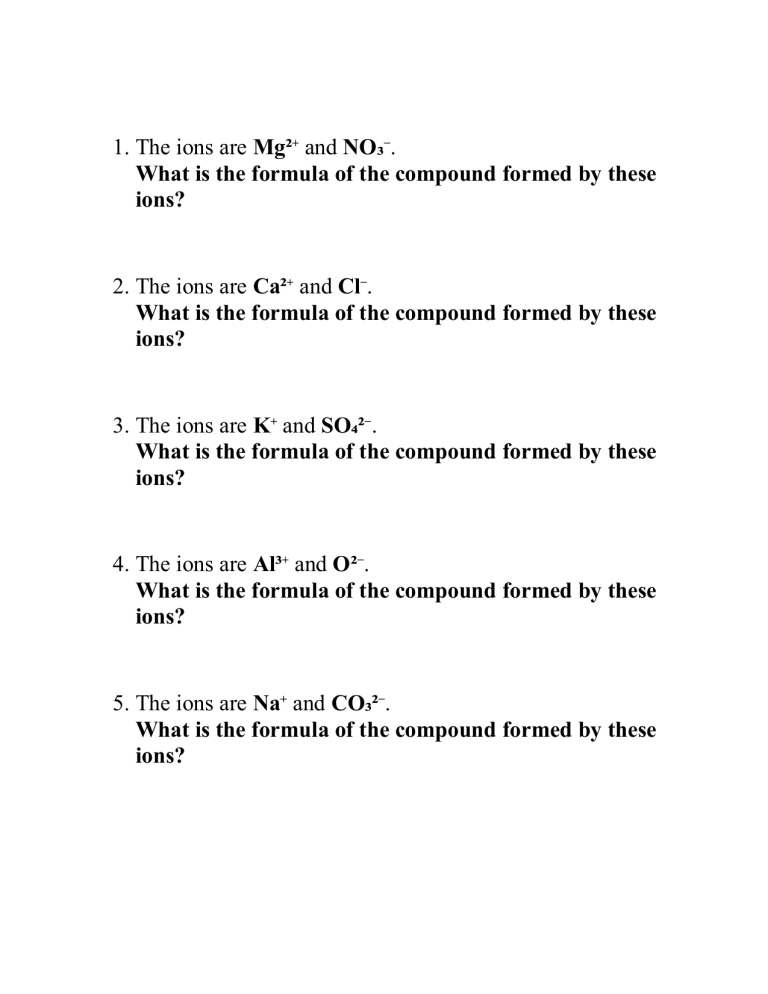 Ionic Compound Formula Worksheet