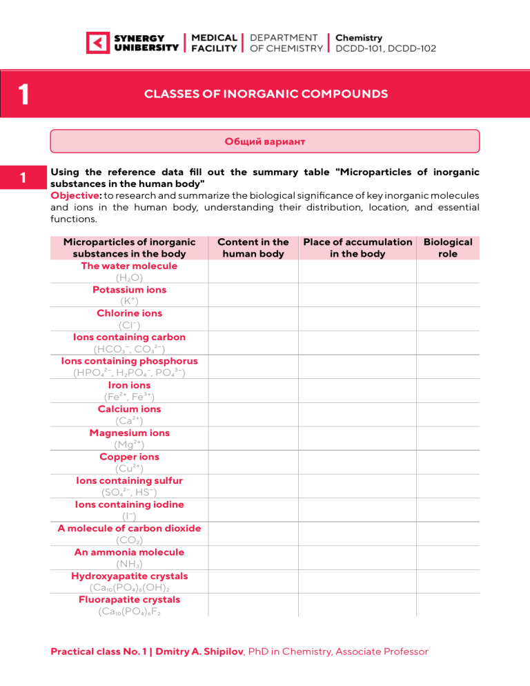 Inorganic Compounds Practical Class
