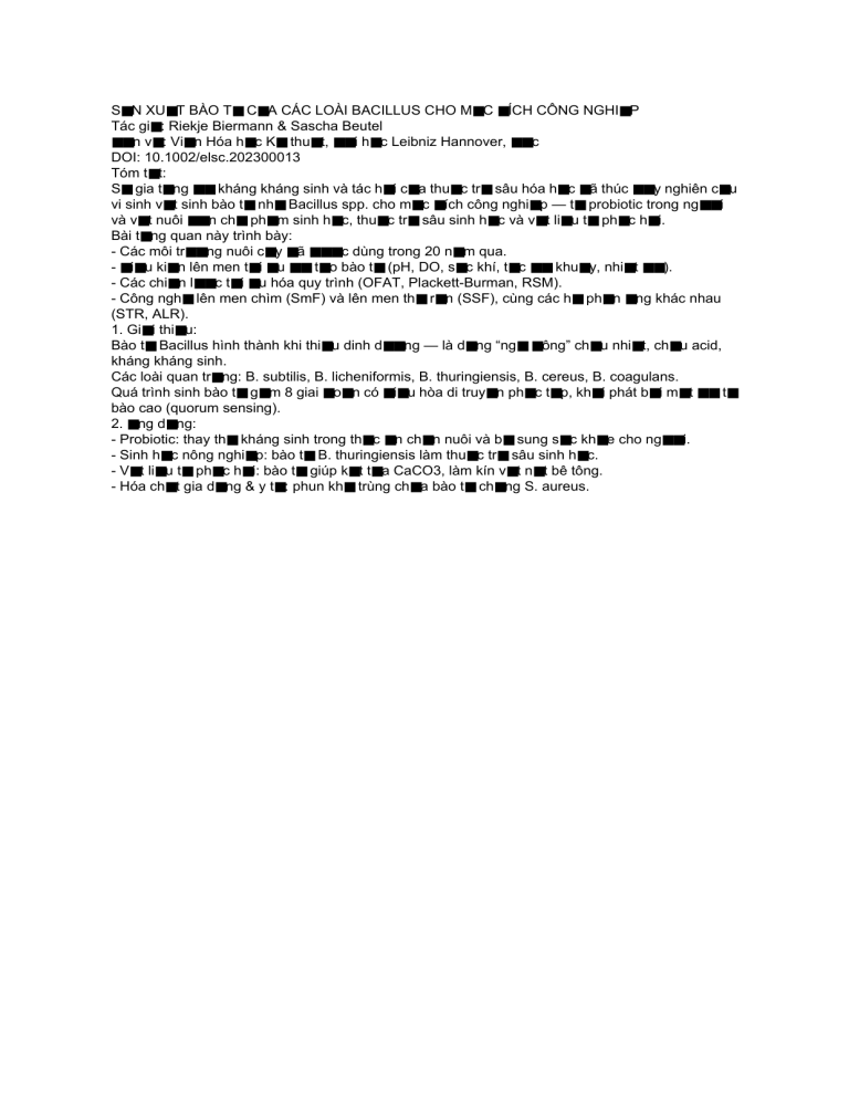 Bacillus Spore Production for Industrial Use
