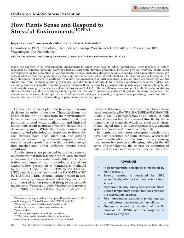 Plant Abiotic Stress Perception