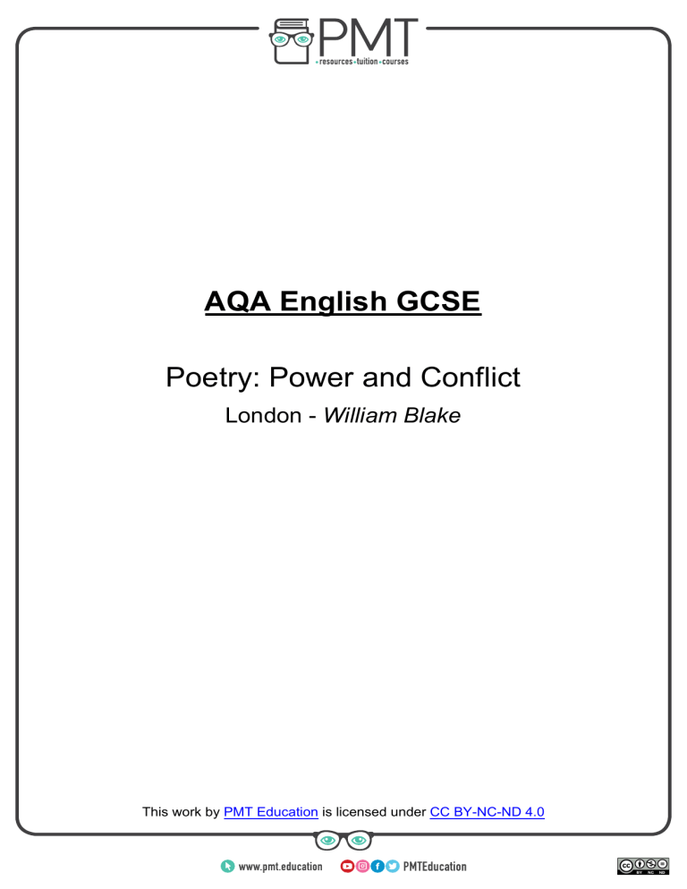 AQA GCSE English Poetry: London by William Blake Study Guide