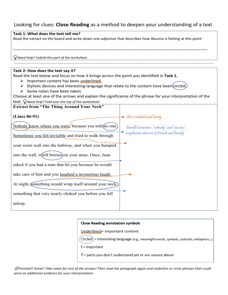 Close Reading Worksheet: Analyzing Akunna's Feelings