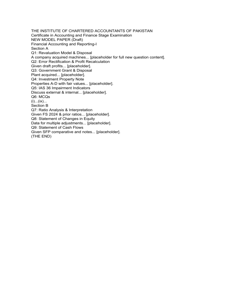 ICAP Certificate in Accounting & Finance Model Paper