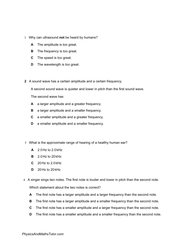 Physics Sound Waves Quiz Questions