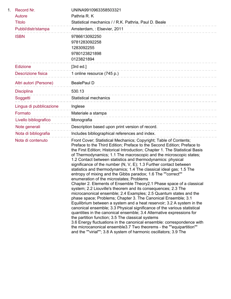 Statistical Mechanics Pathria 3rd Ed