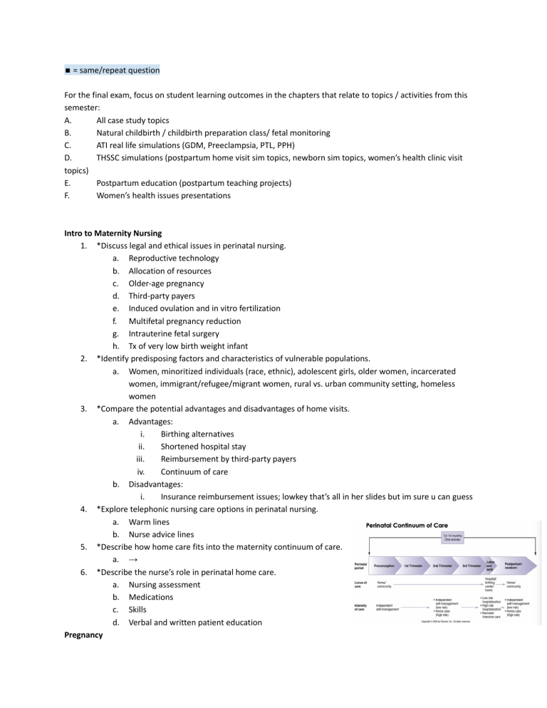 Intro to Maternity Nursing Study Guide
