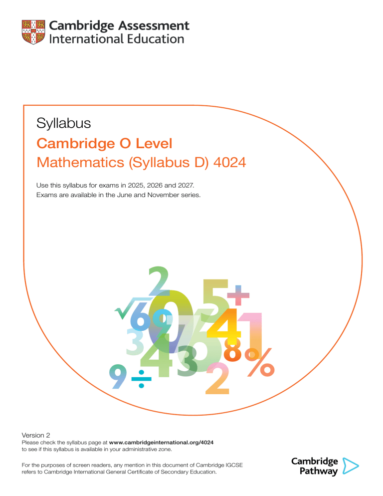 Cambridge O Level Mathematics Syllabus D 4024