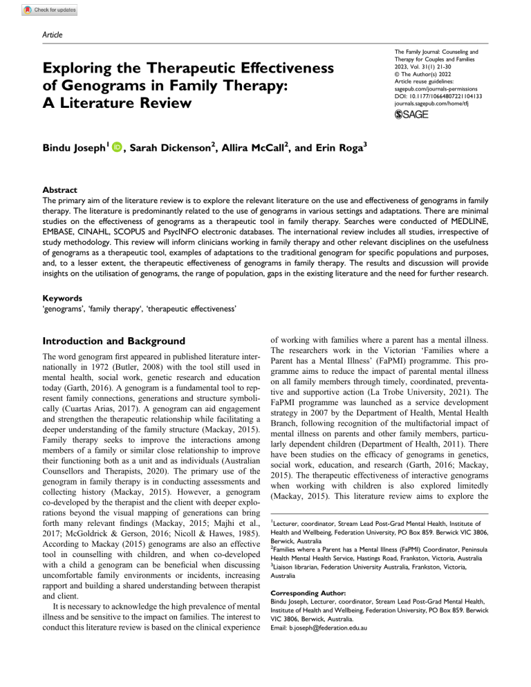 Therapeutic Effectiveness of Genograms in Family Therapy: Literature Review