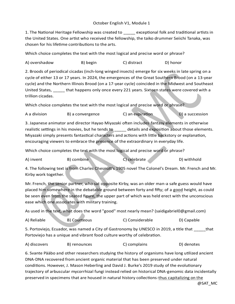 SAT Practice Test Module 1