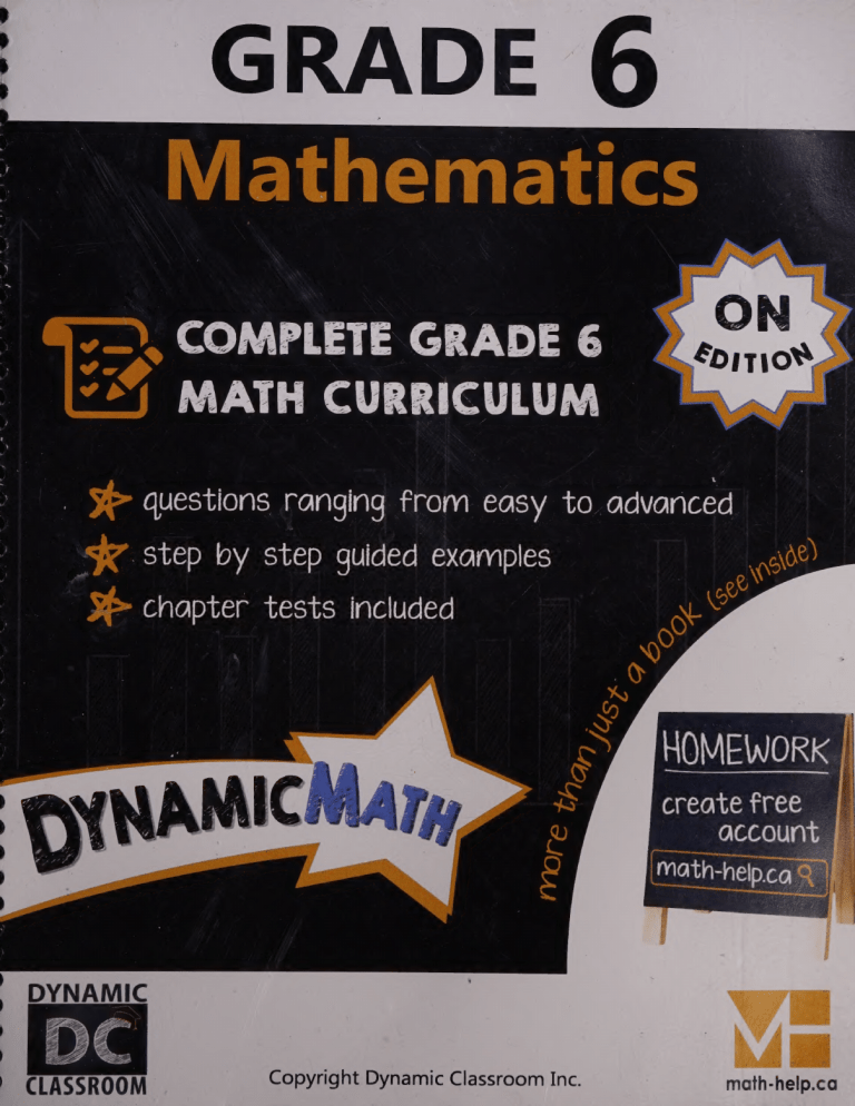 Grade 6 Mathematics Curriculum by Dynamic Classroom