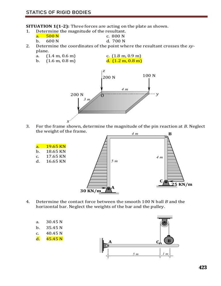 Statics of Rigid Bodies: Engineering Mechanics Problems