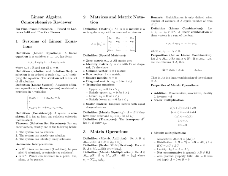 Linear Algebra Comprehensive Reviewer - Final Exam Reference