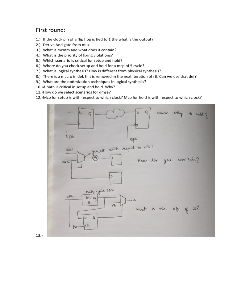 First Round Digital Design Interview Questions