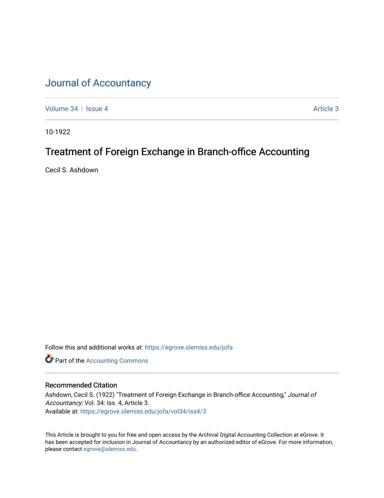 Foreign Exchange in Branch Accounting