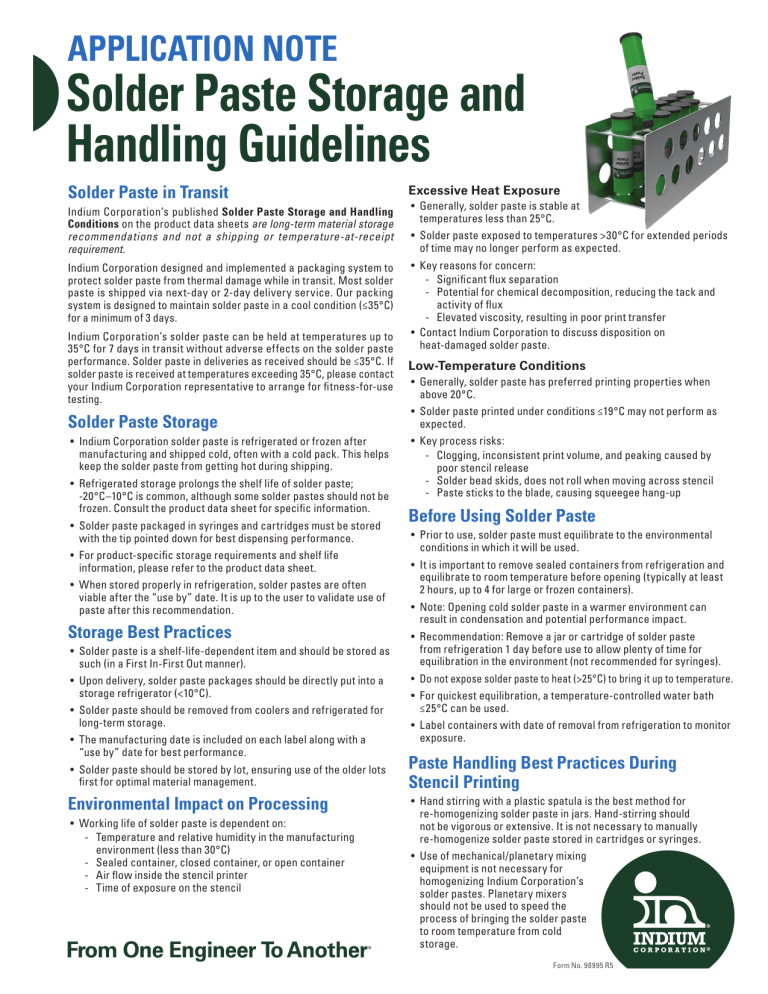 Solder Paste Storage & Handling Guide