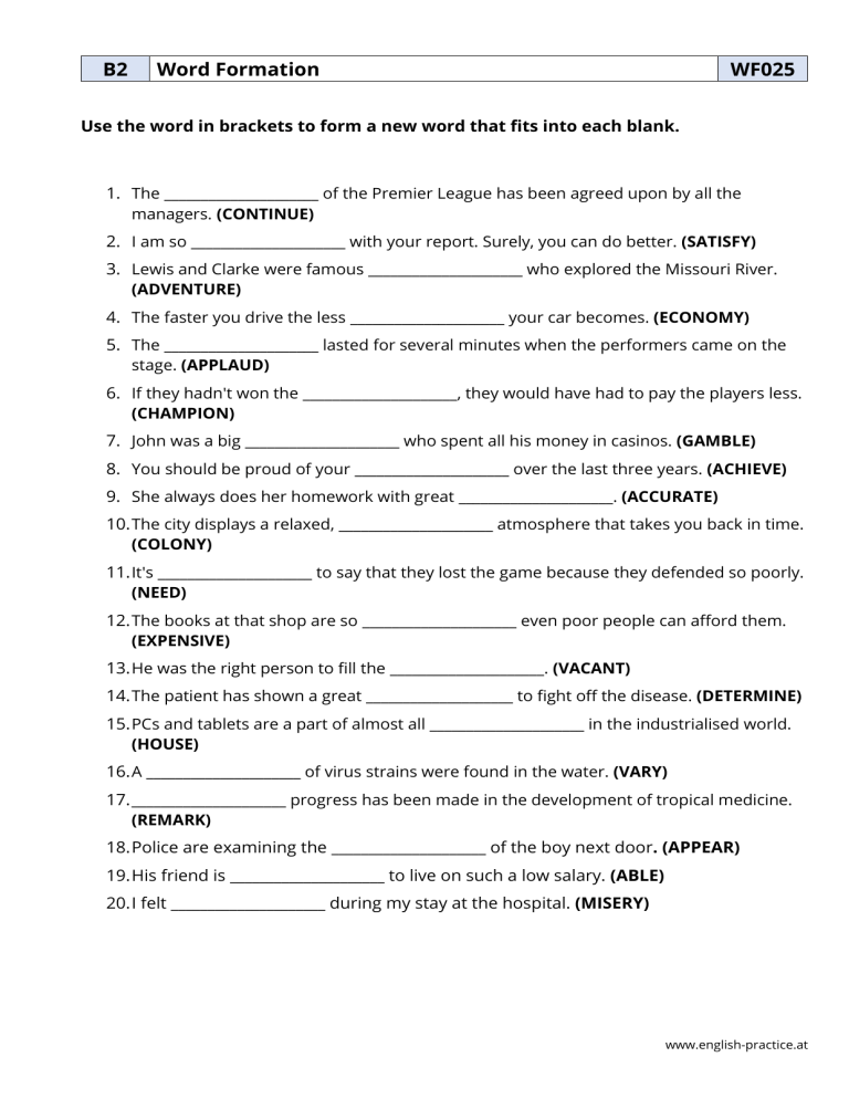 B2 Word Formation Exercise
