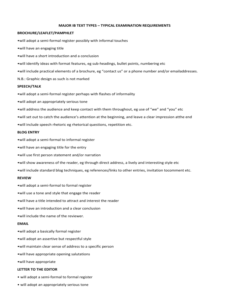 IB Exam Text Types Guide