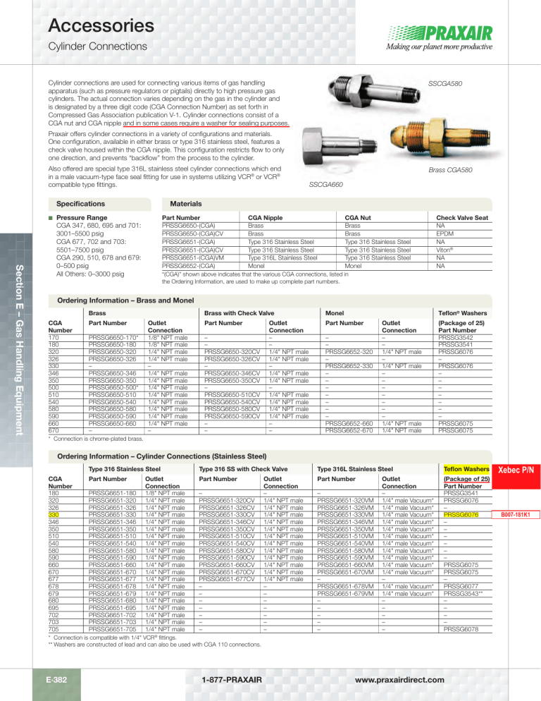 Praxair Gas Cylinder Connections Catalog