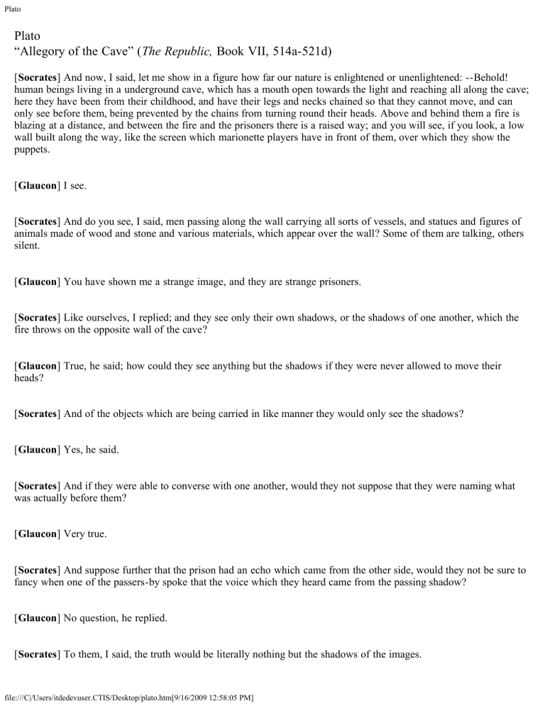 Plato's Allegory of the Cave: Full Text