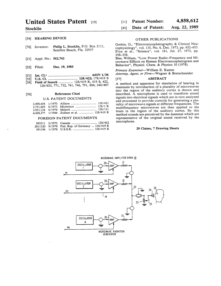 Hearing Device Patent Microwave Auditory Cortex