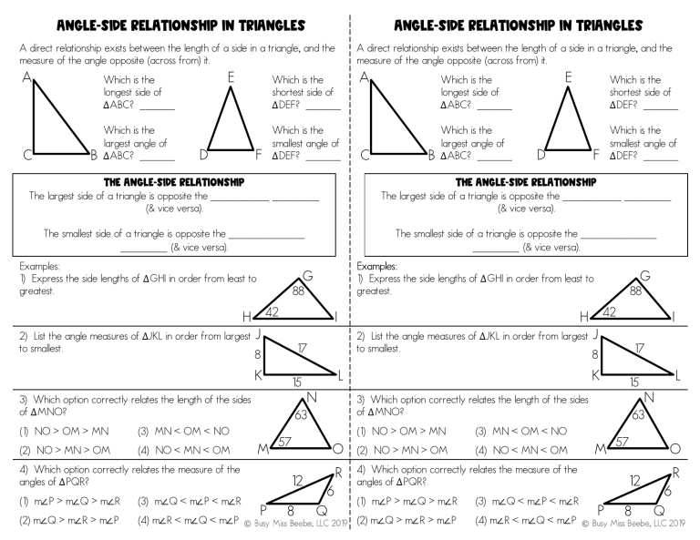 Angle-Side Relationships in Triangles Worksheet