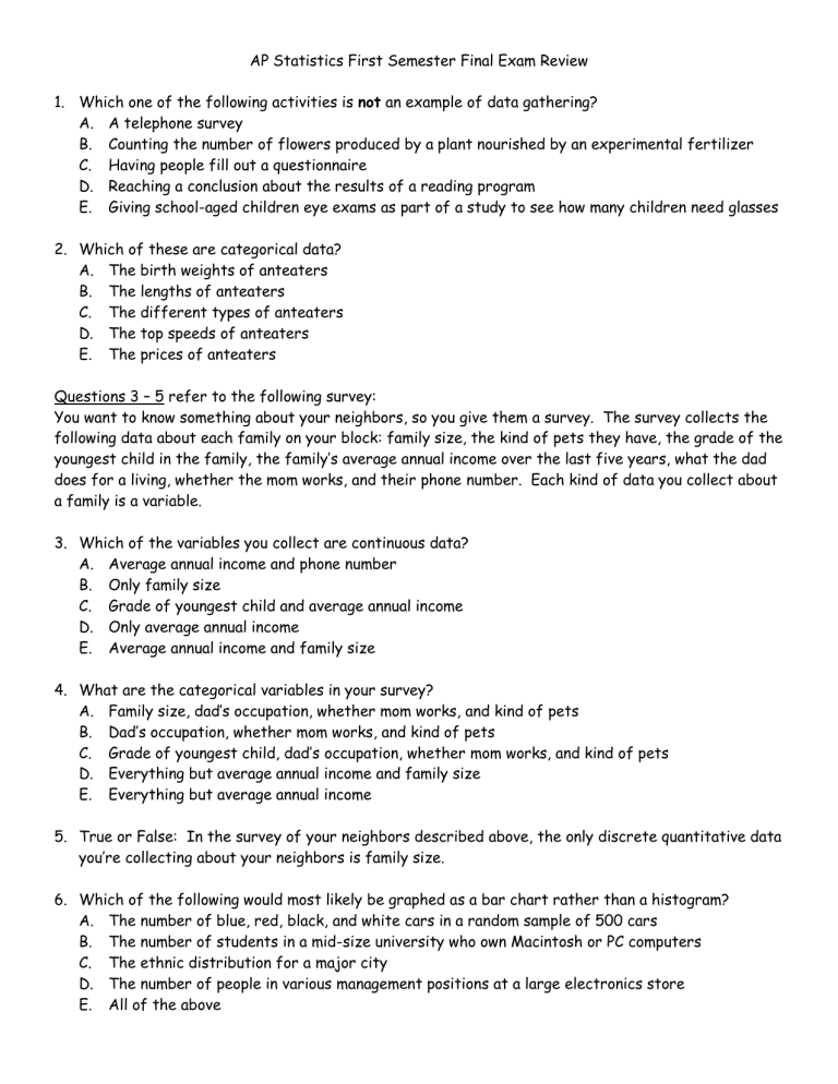 AP Statistics Final Exam Review