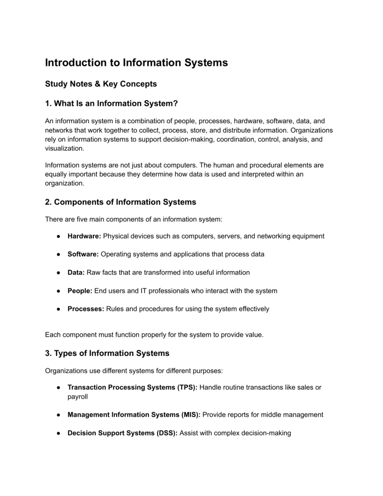 Intro to Information Systems: Key Concepts