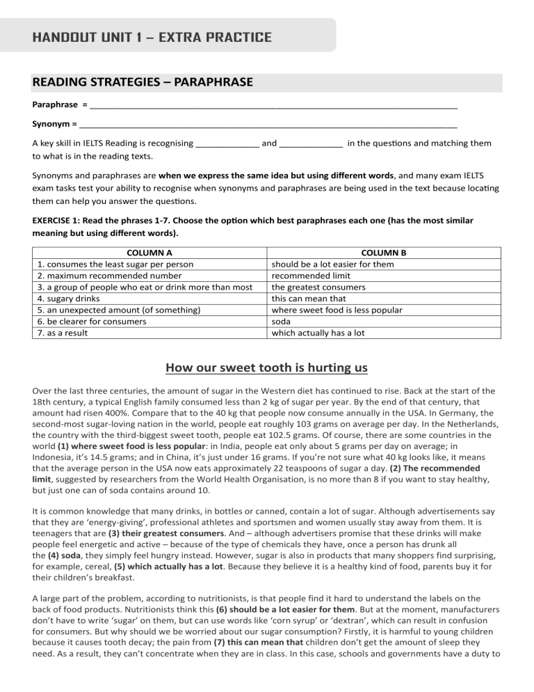 IELTS Reading Practice: Paraphrasing