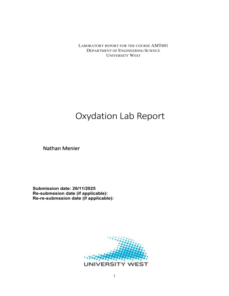 Oxidation Lab Report | Bond Coating Kinetics